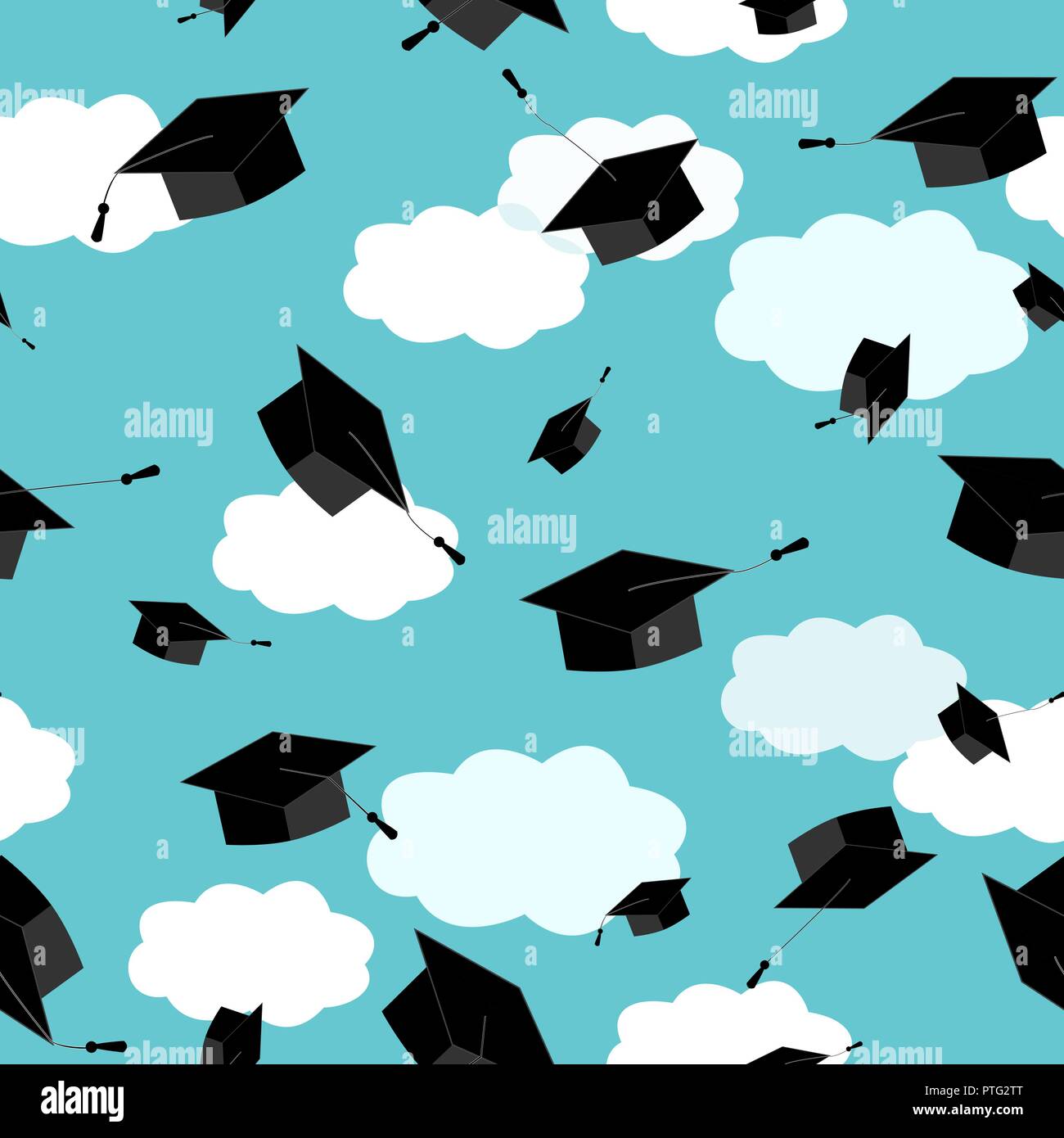 Graduates hats in the air. Graduation Caps in the clouds sky. Vector ...