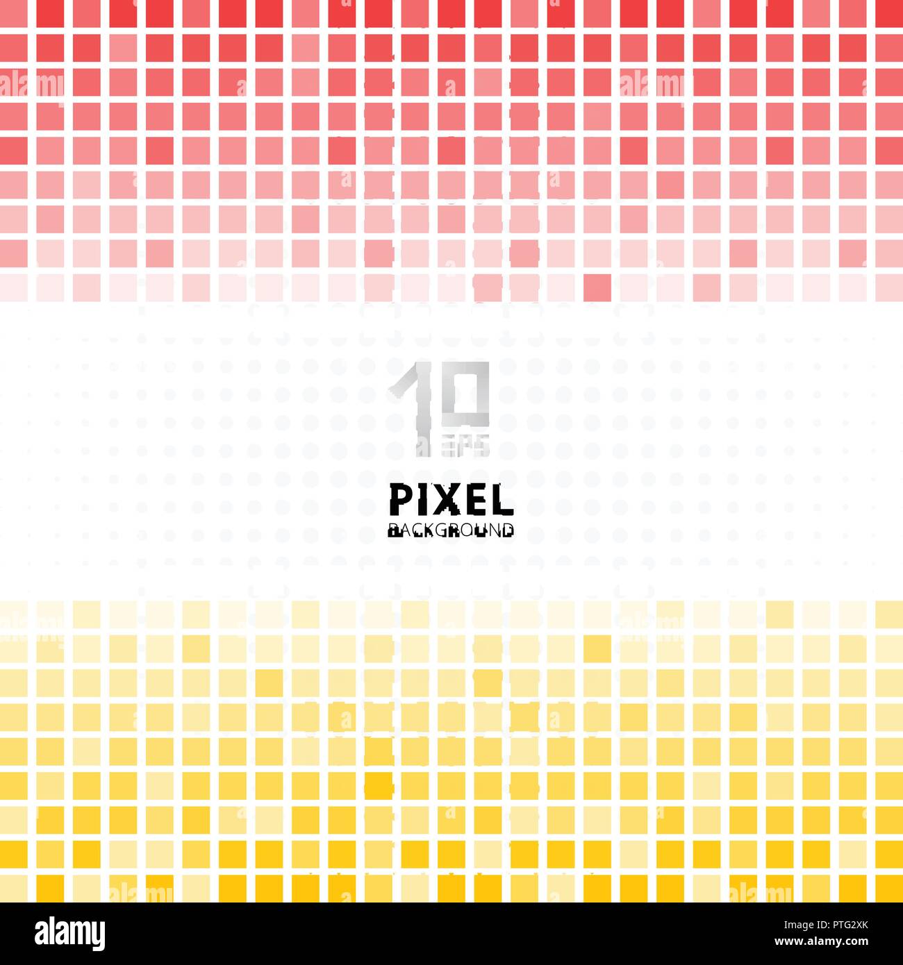 Abstract pixel mosaic red and yellow gradient color on white background ...