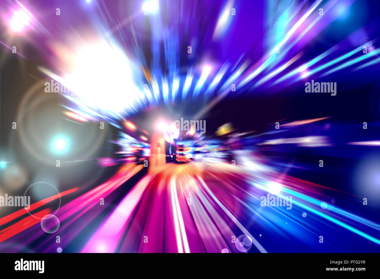 Abstract background of moving traffic light trails with circle bokeh ...