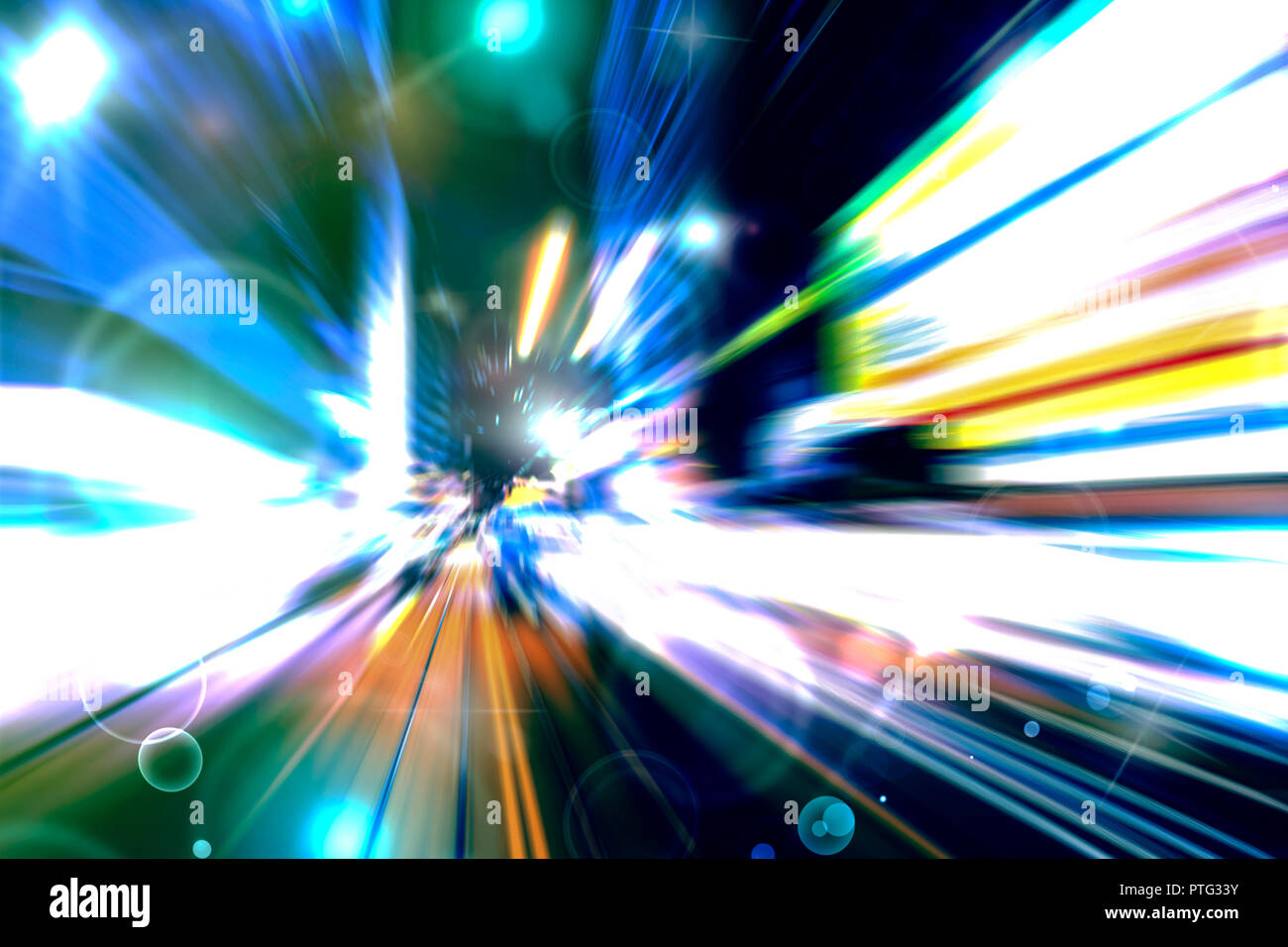 Abstract background of moving traffic light trails with circle bokeh ...