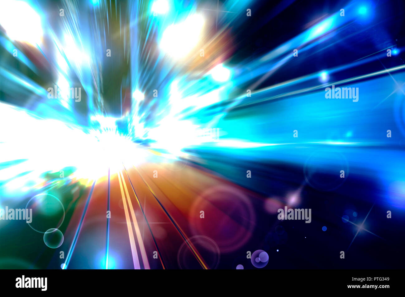 Abstract background of moving traffic light trails with circle bokeh ...