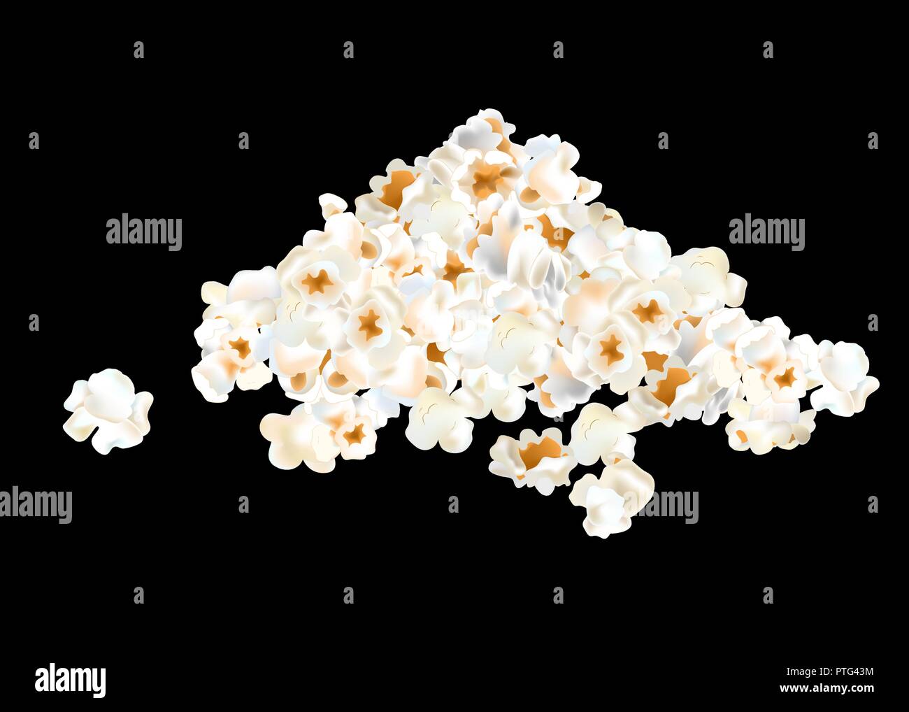 Popcorn pile isolated on black background. Vector illustration Stock ...