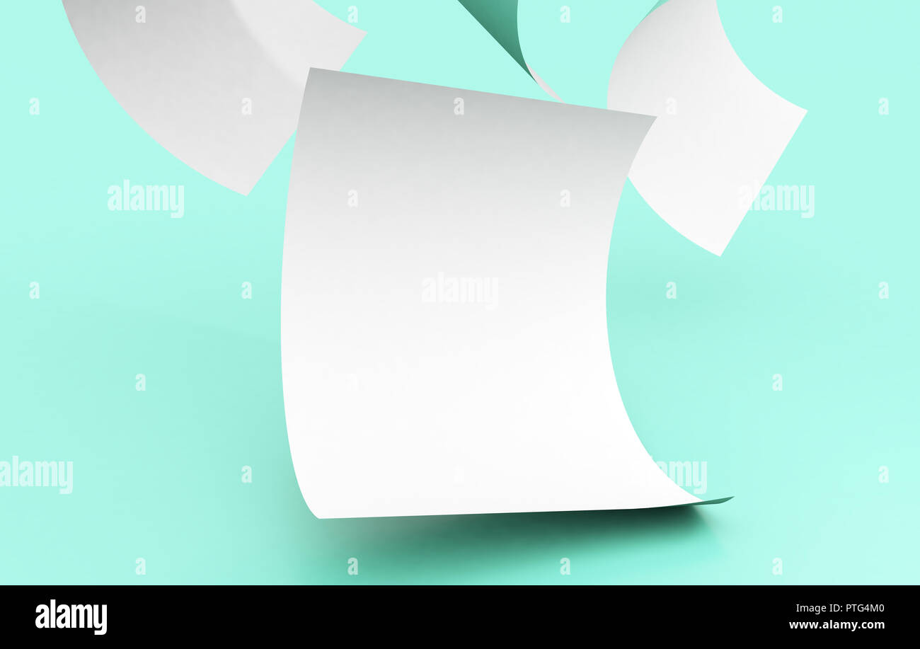 paper sheets falling on mint background 3d rendering Stock Photo - Alamy