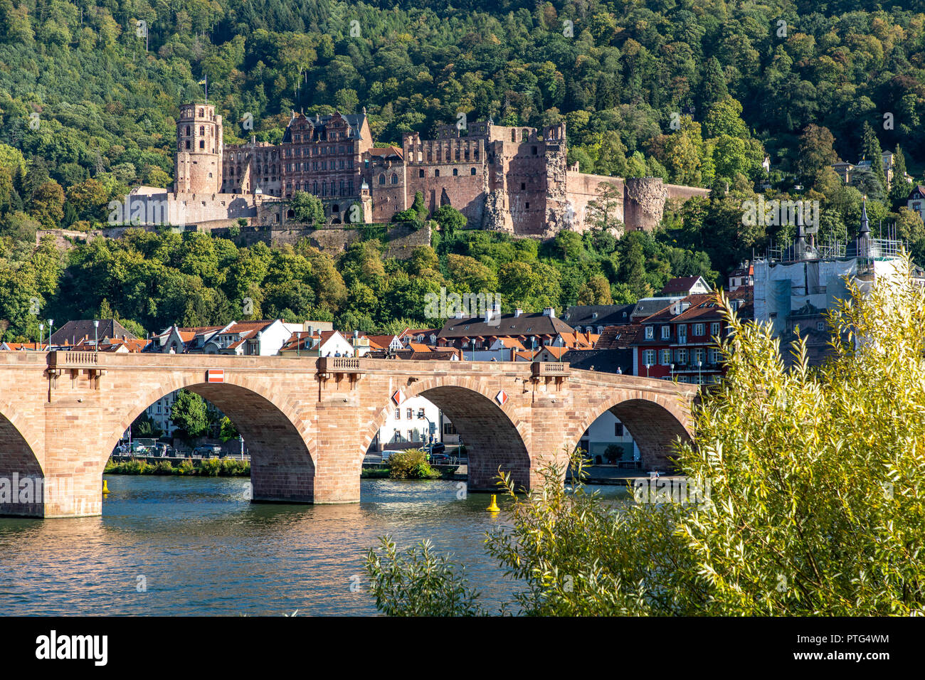 The Old Bridge over the river Neckar, in front of the old town of ...