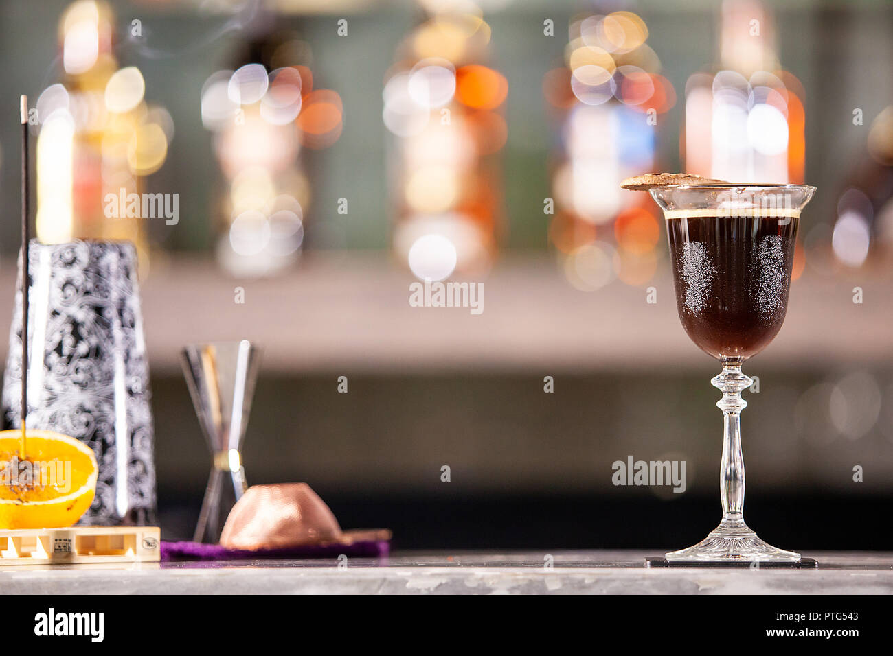 Coffe cocktail on luxury lounge bar counter. Freshness mix drink Stock ...
