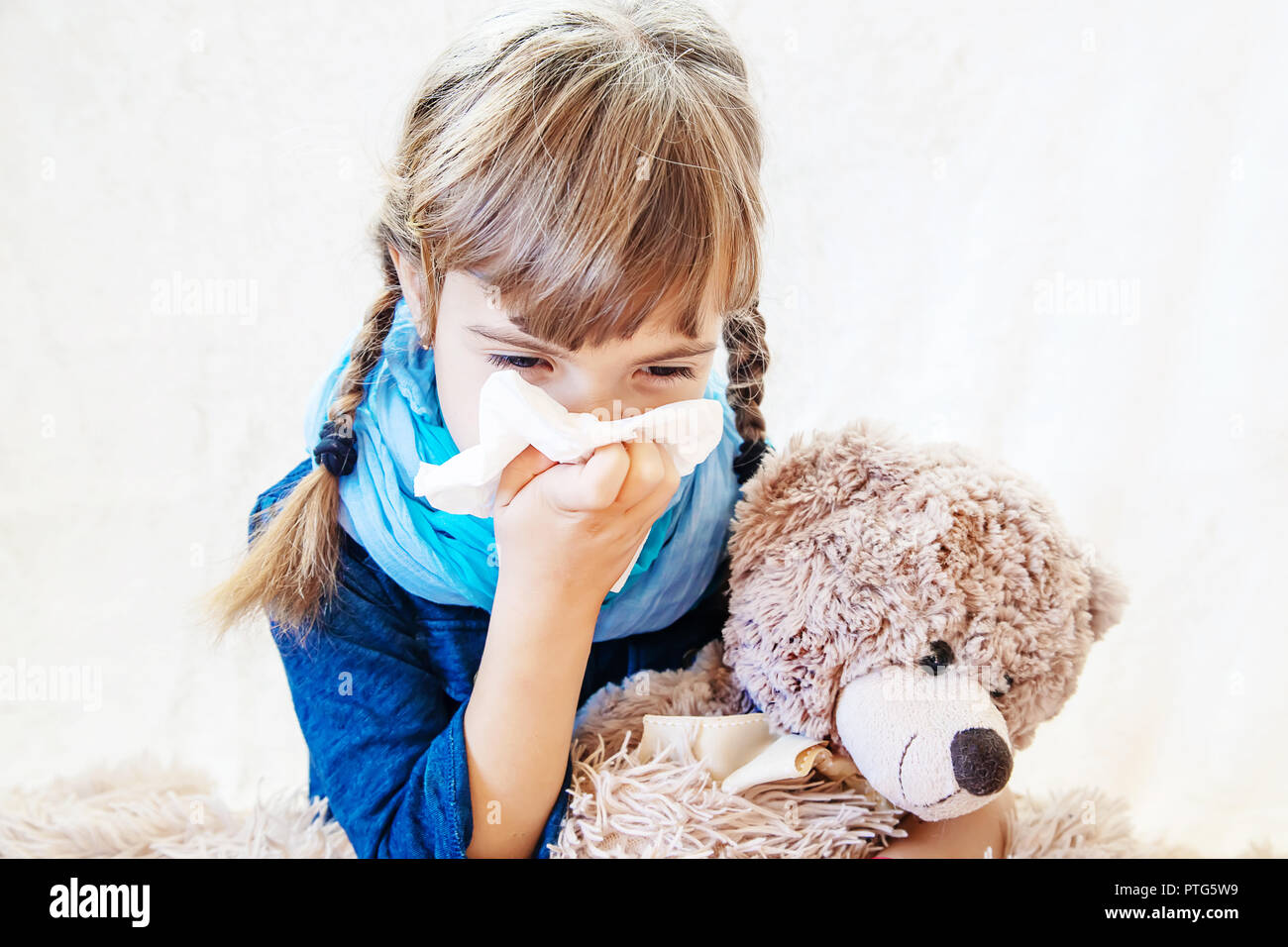 Sick child girl. Prescribe treatment. Selective focus Cold Stock Photo ...
