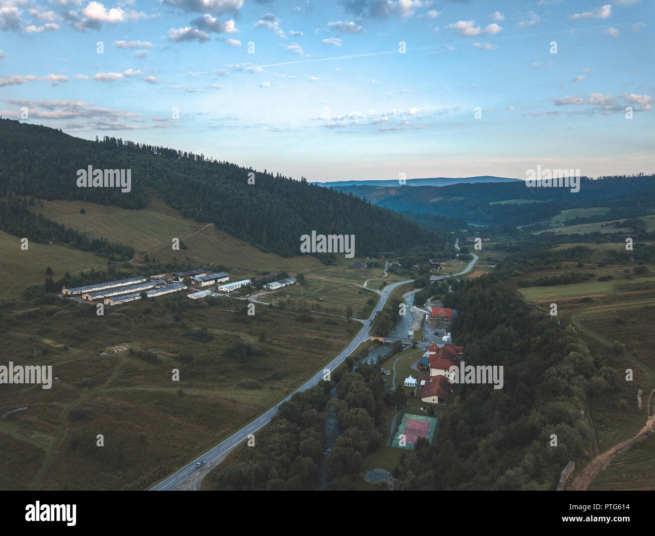 drone image. aerial view of rural mountain area in Slovakia, villages ...