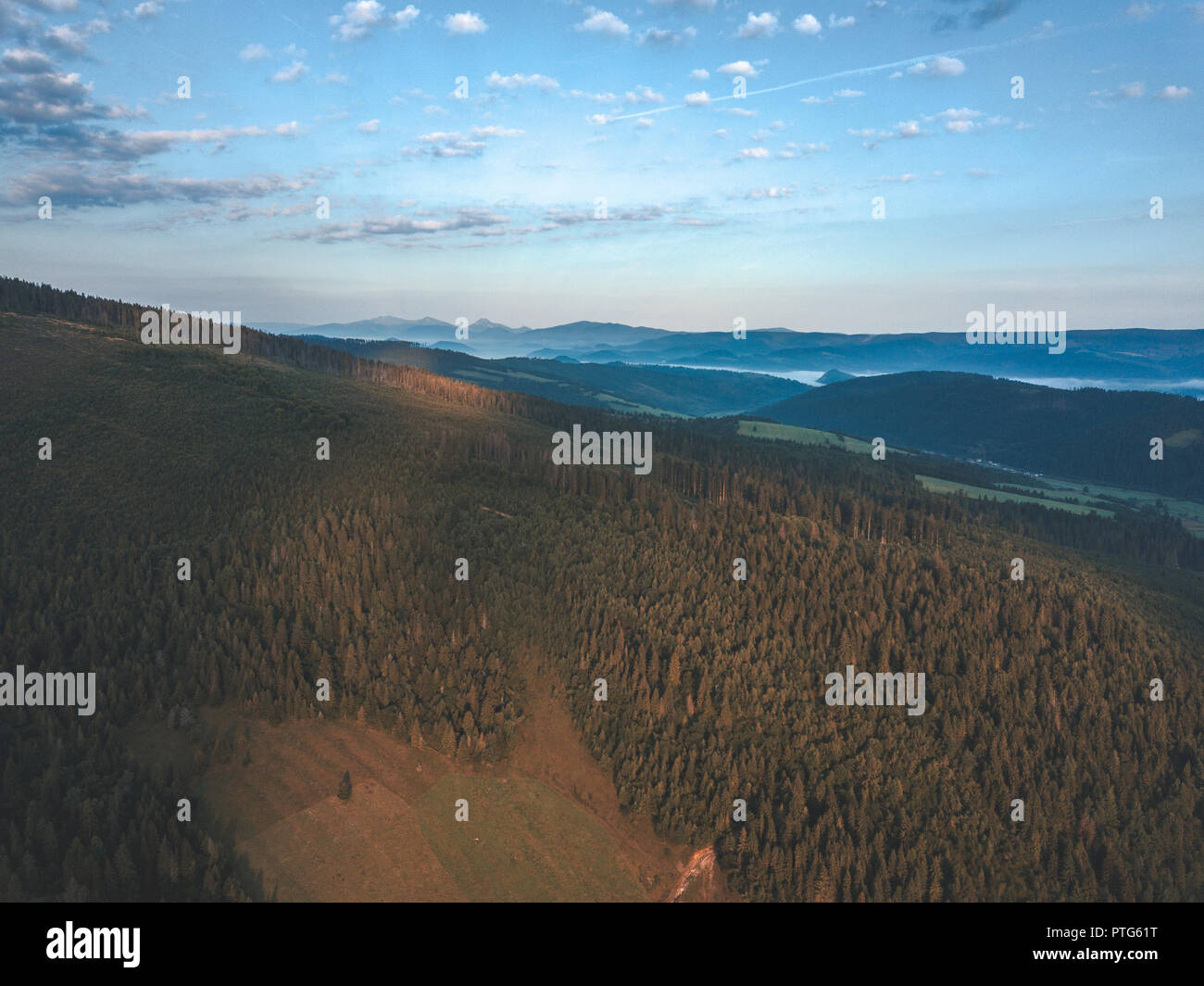 drone image. aerial view of rural mountain area in Slovakia, villages ...