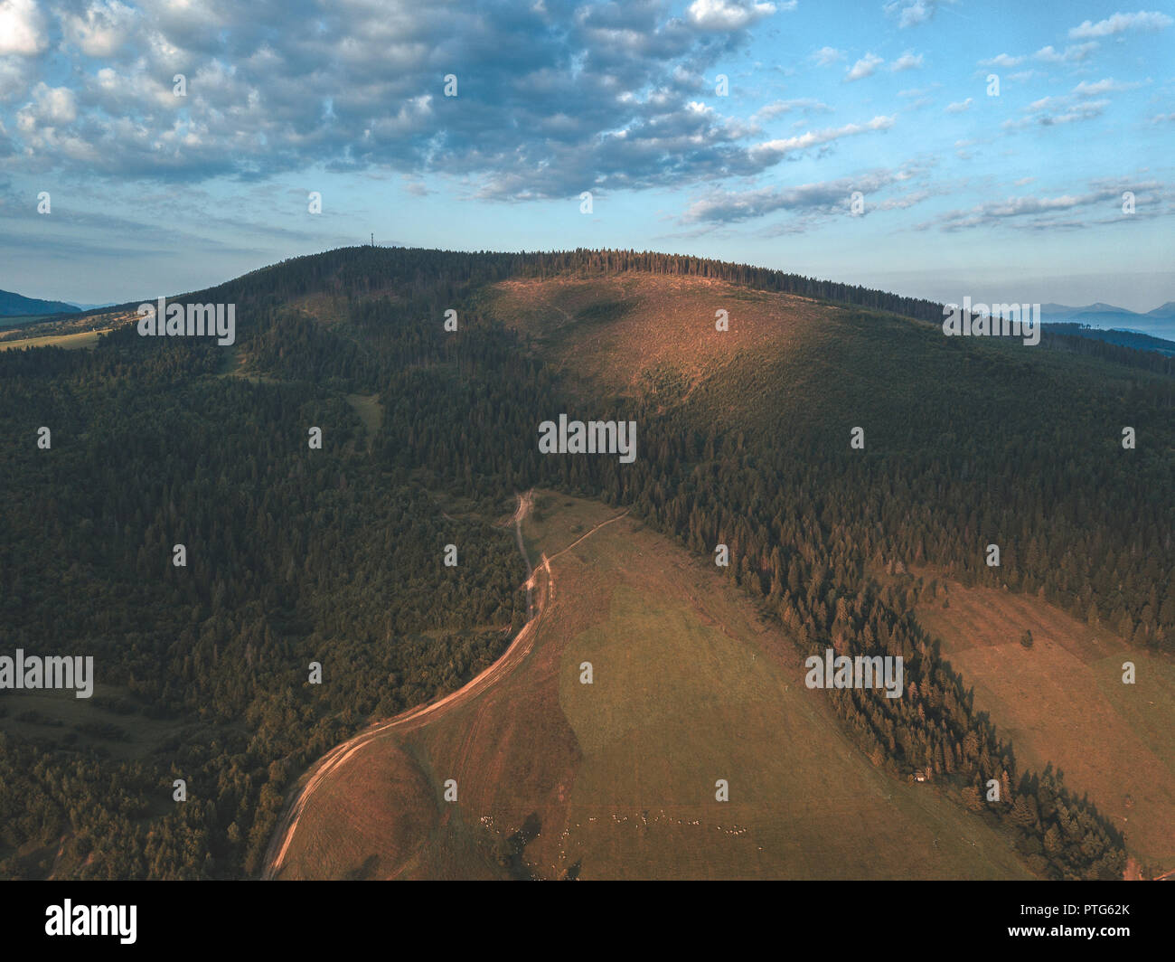 drone image. aerial view of rural mountain area in Slovakia, villages ...