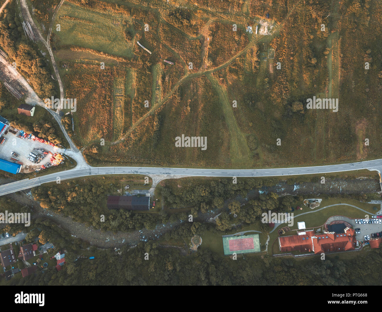 drone image. aerial view of rural mountain area in Slovakia, villages ...