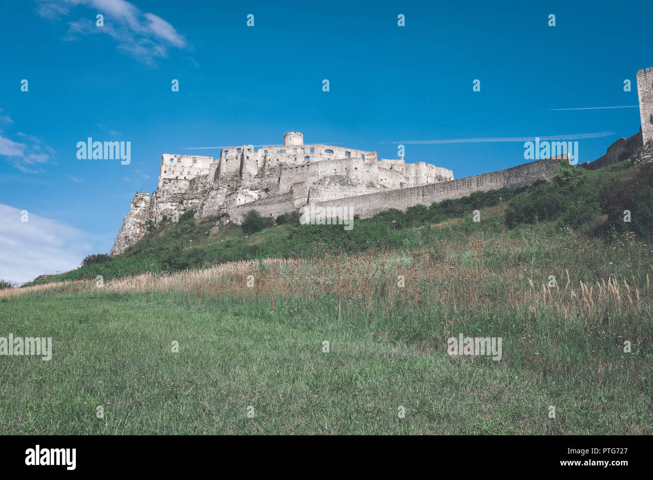 ruins of old abandoned castle on the cliff with bricks and stone ...