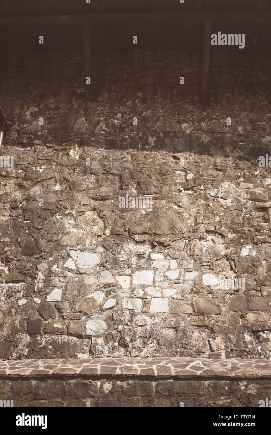 ruins of old abandoned castle on the cliff with bricks and stone ...