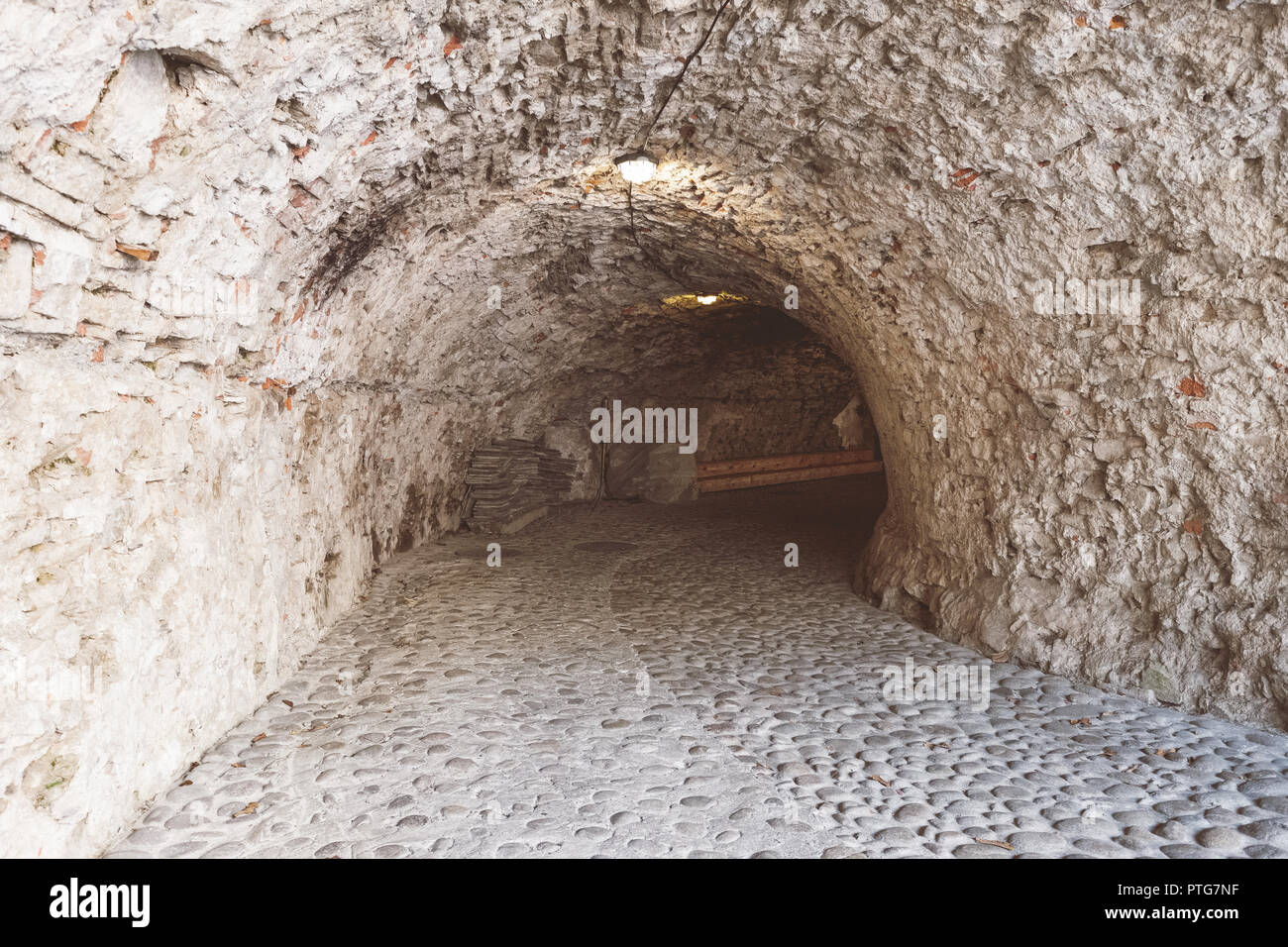 ruins of old abandoned castle on the cliff with bricks and stone ...