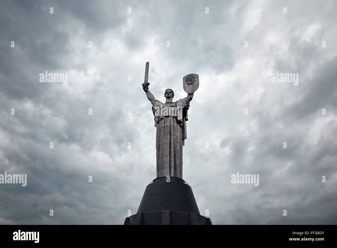 Mother Motherland statue at grey cloudy sky background in Kiev, Ukraine ...