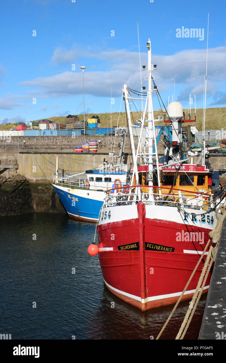 Fishing boats tied up in newer part of Eyemouth harbor, Eyemouth ...