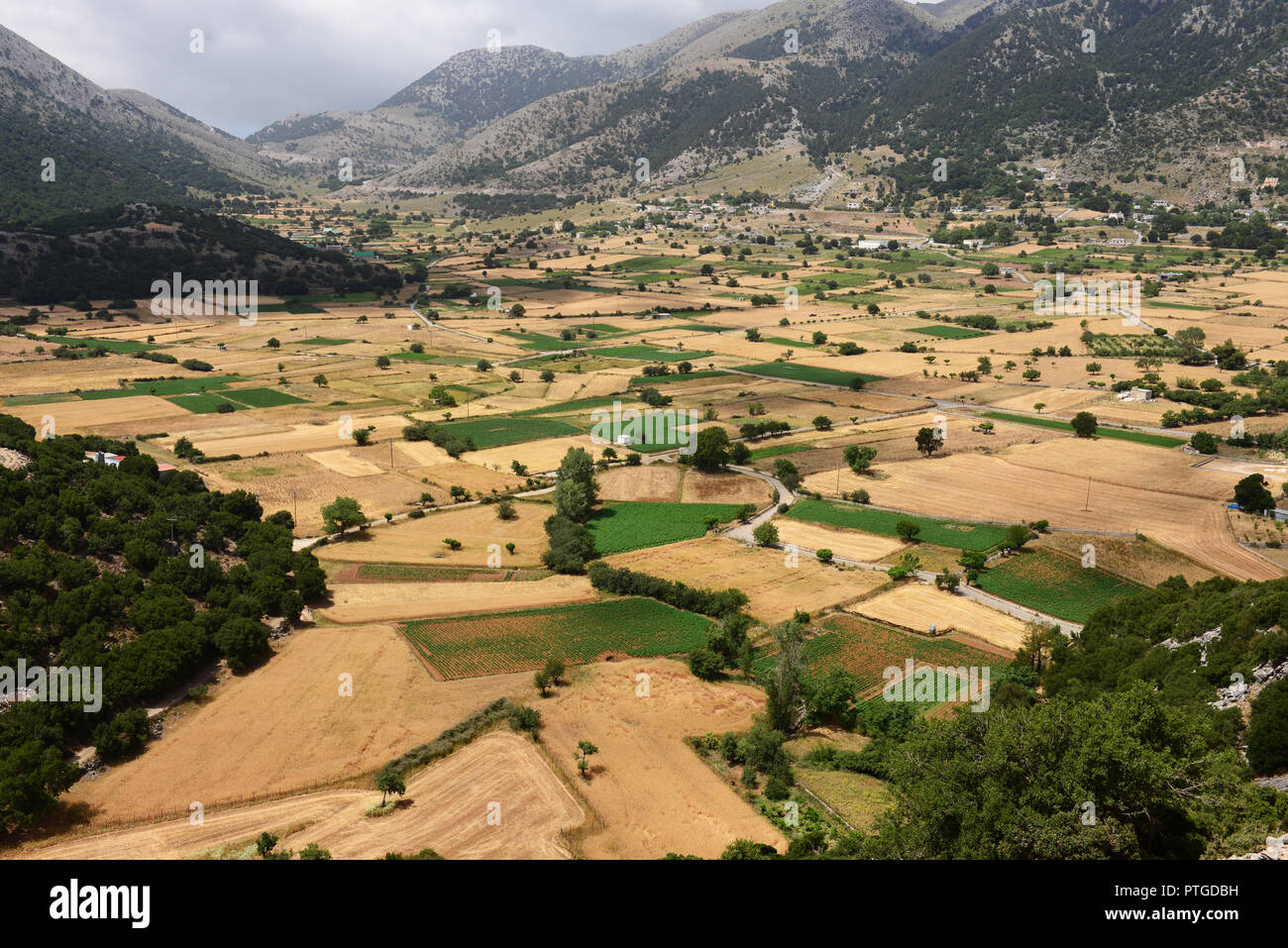 Crete mountains landscape with fields of wheat. Greece Stock Photo - Alamy