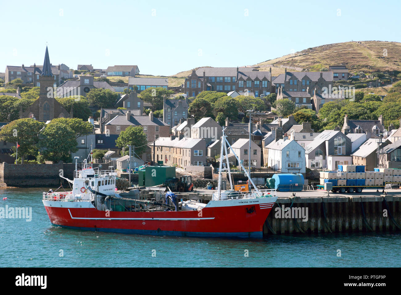 The quay and the town of Stromness in the Orkney Islands seen from the ...