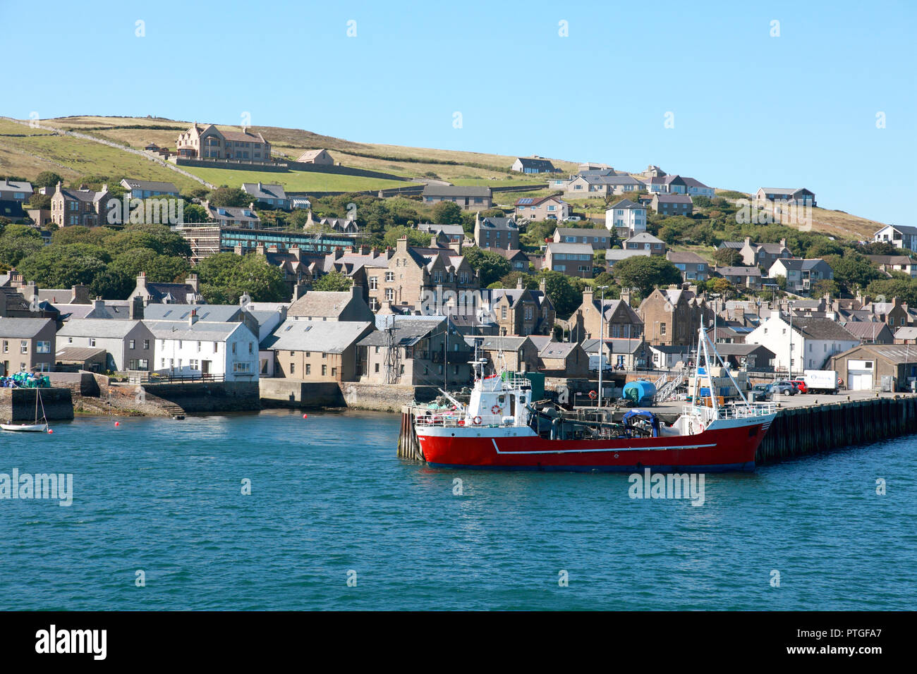 The quay and the town of Stromness in the Orkney Islands seen from the ...