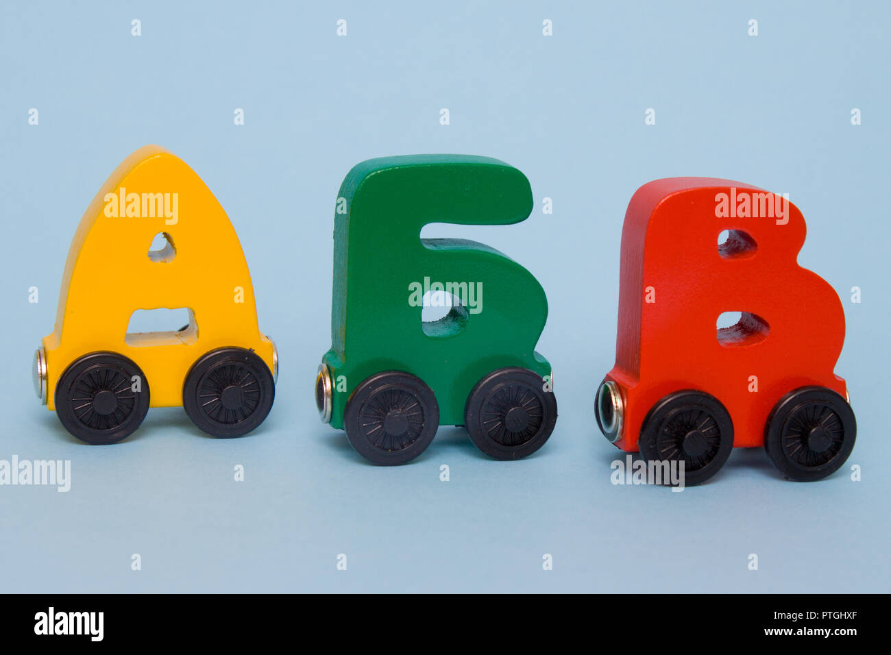 Russian wooden letters train alphabet with locomotive. Bright colors of ...