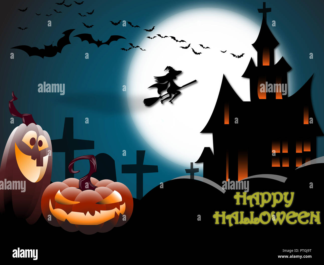Halloween Concept - Scary Halloween landscape with a haunted house, a ...