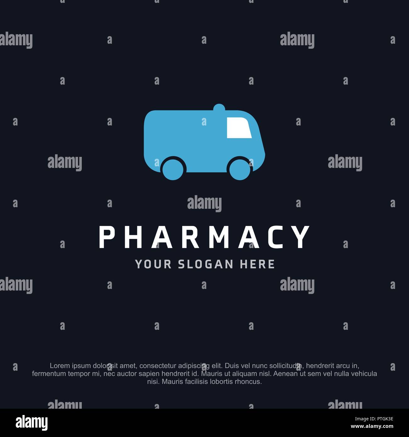 Pharmacy logo design with typography and dark background vector Stock ...