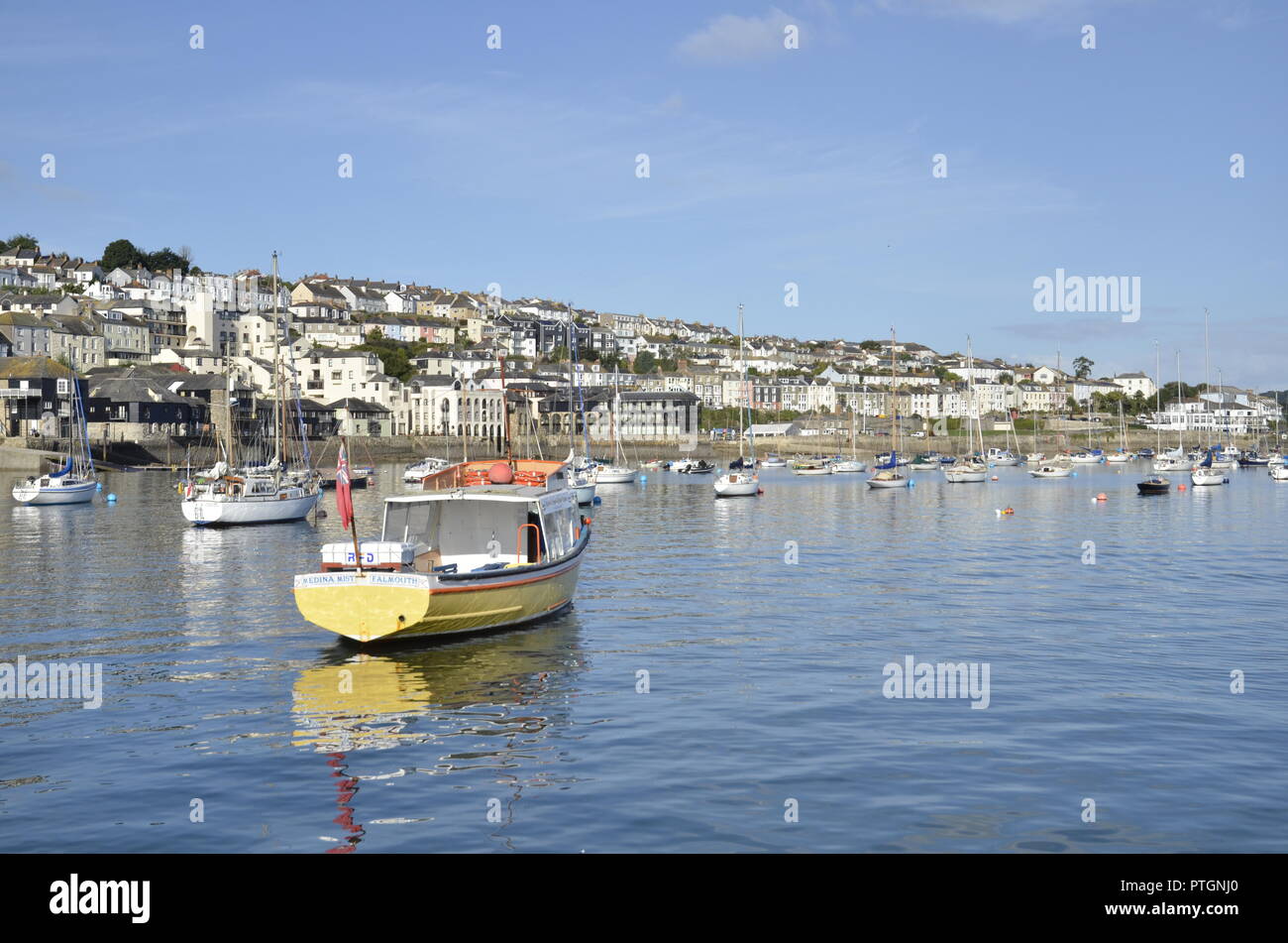 Boats and ferries on the River Fal at Falmouth in Cornwall, England ...