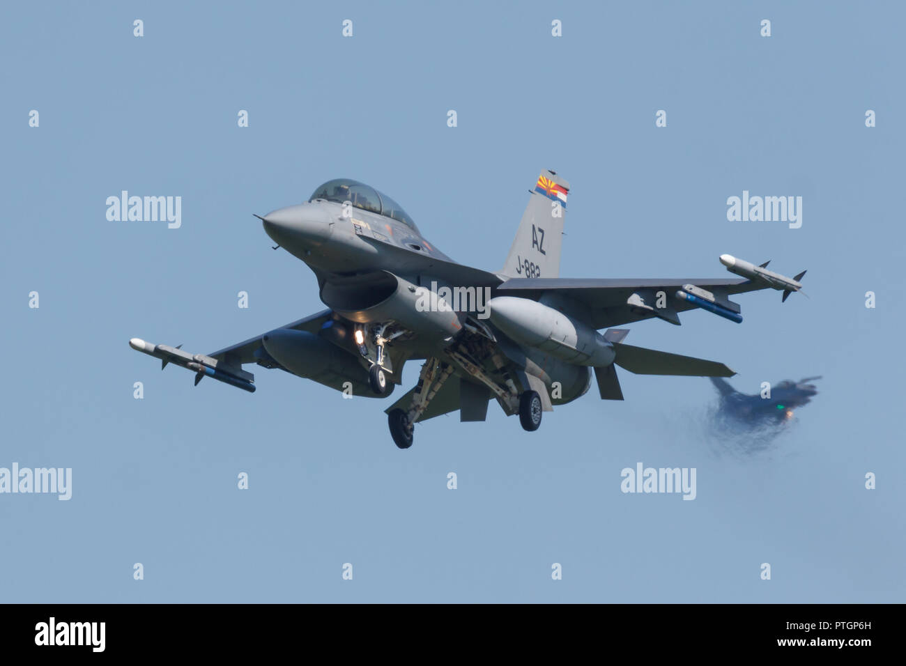 Leeuwarden, Netherlands April 18, 2018: A RNLAF F-16 with markings of ...