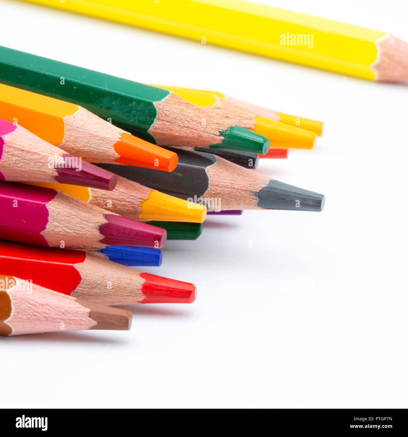 in the white background the color of pencil and the blur with empty ...