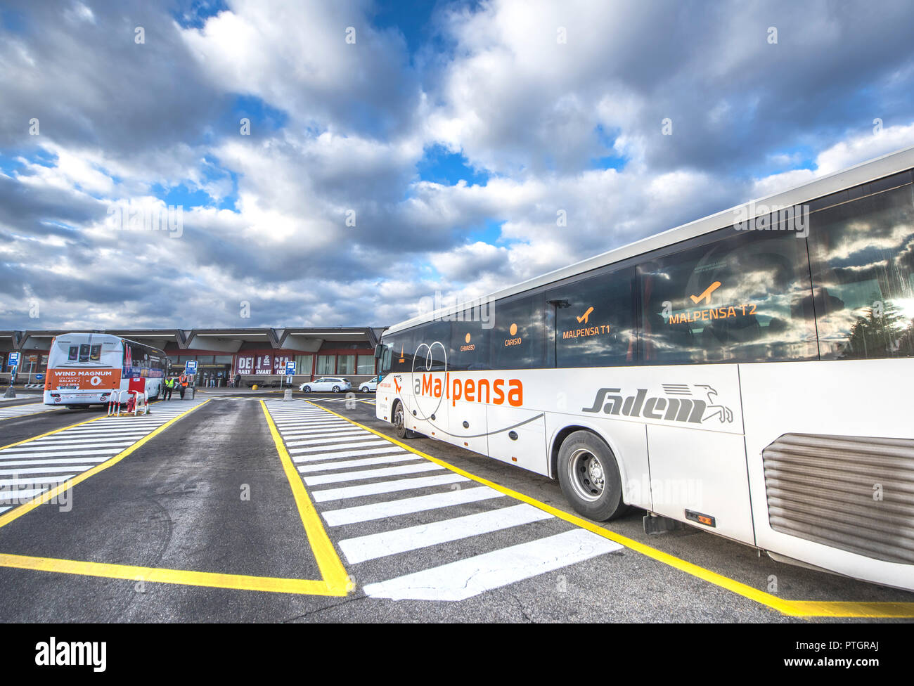 Bus service from Malpensa airport terminal. Milan, Italy Stock Photo ...