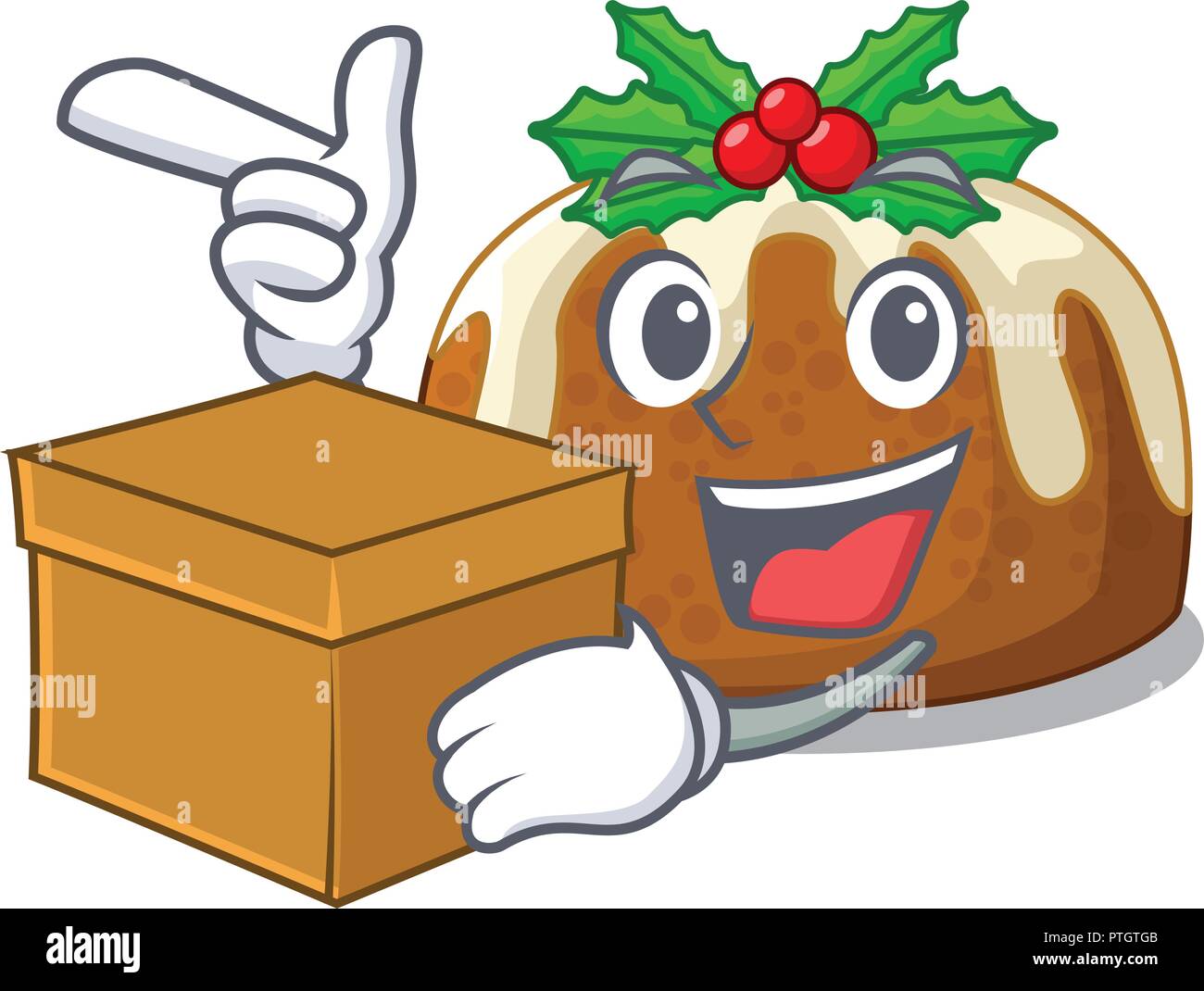 With box cartoon homemade christmas pudding with holly Stock Vector ...