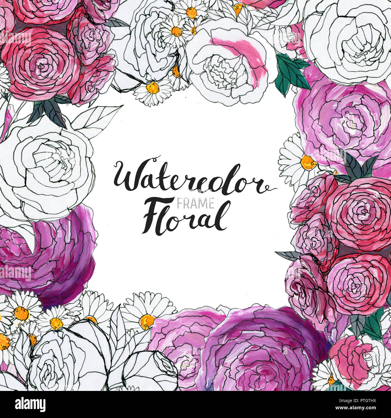 Watercolor Flower Border Stock Photo - Alamy