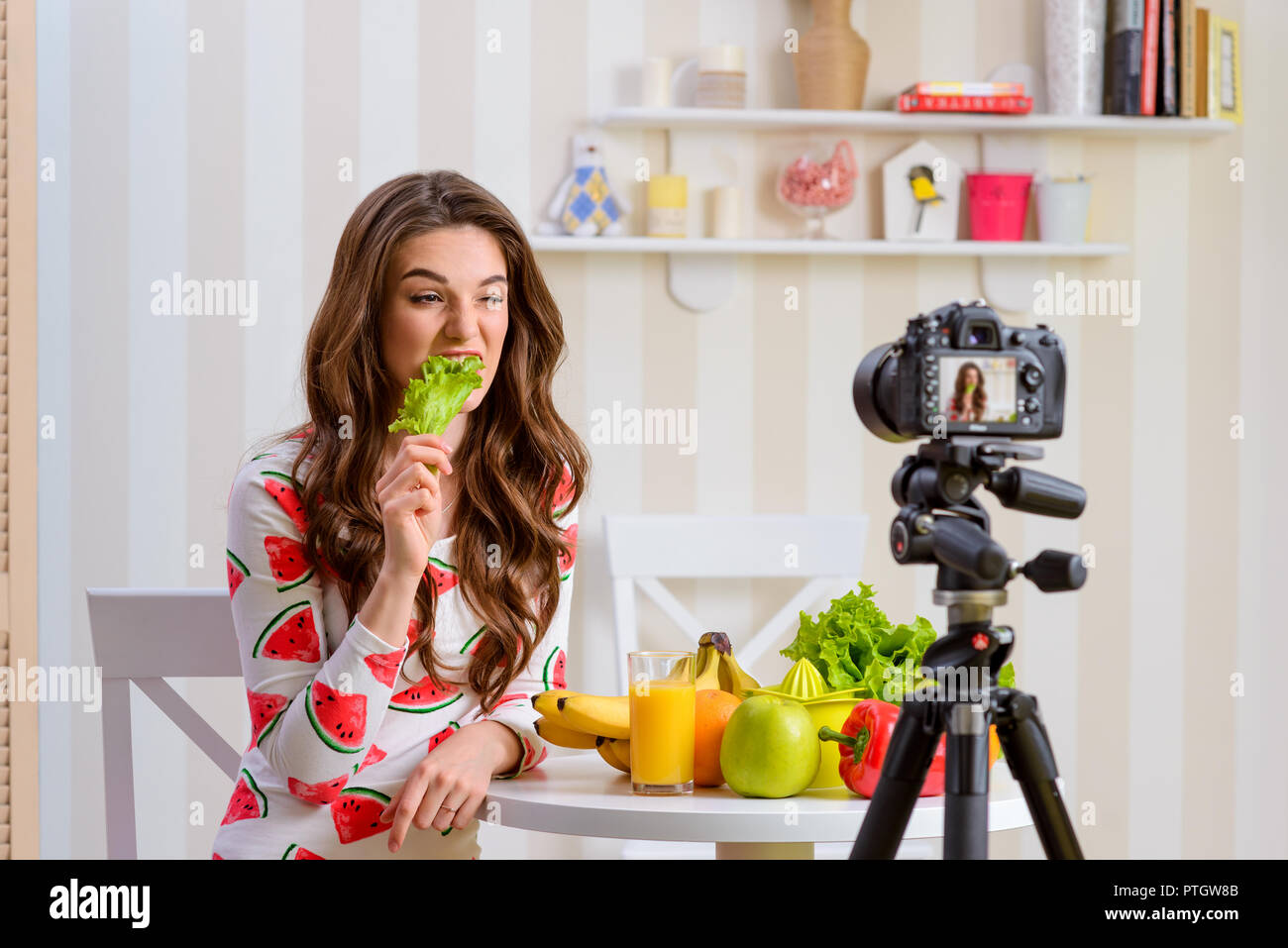 Woman and fruit and bites hi-res stock photography and images - Alamy