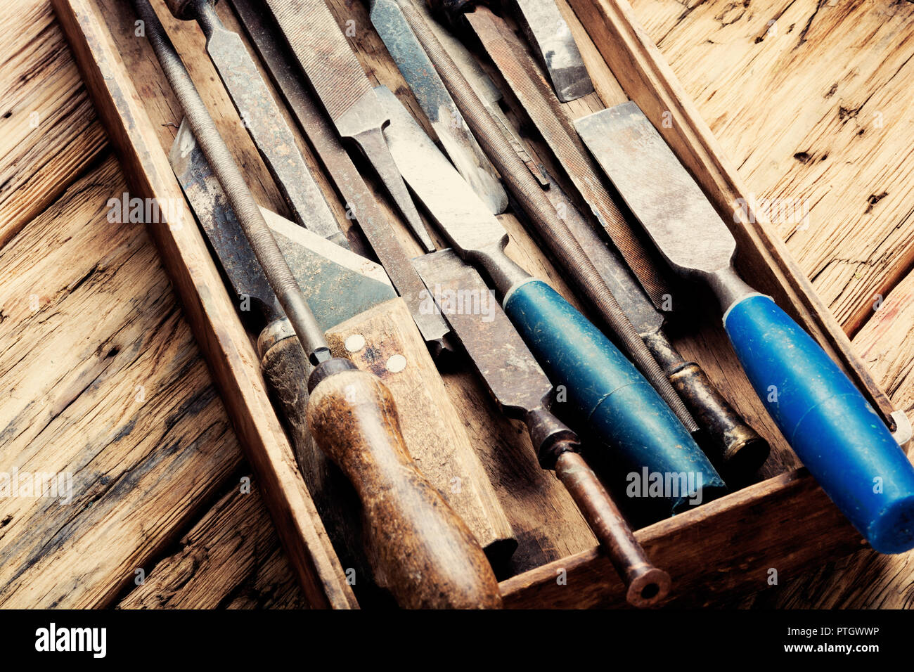 Set old wood chisels selection.Retro tools.Tool carpenter Stock Photo ...