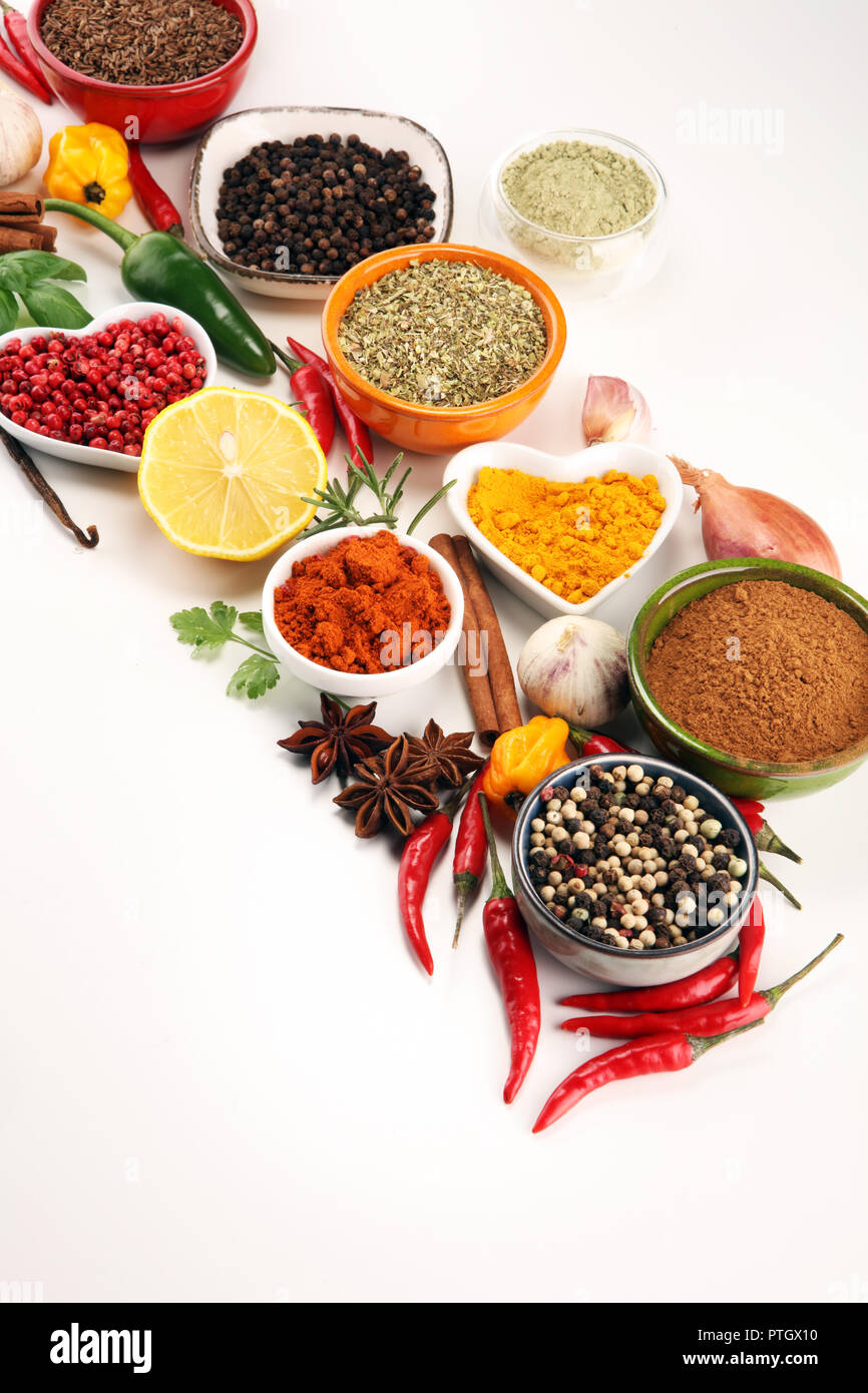 Spices and herbs on table. Food and cuisine ingredients Stock Photo - Alamy