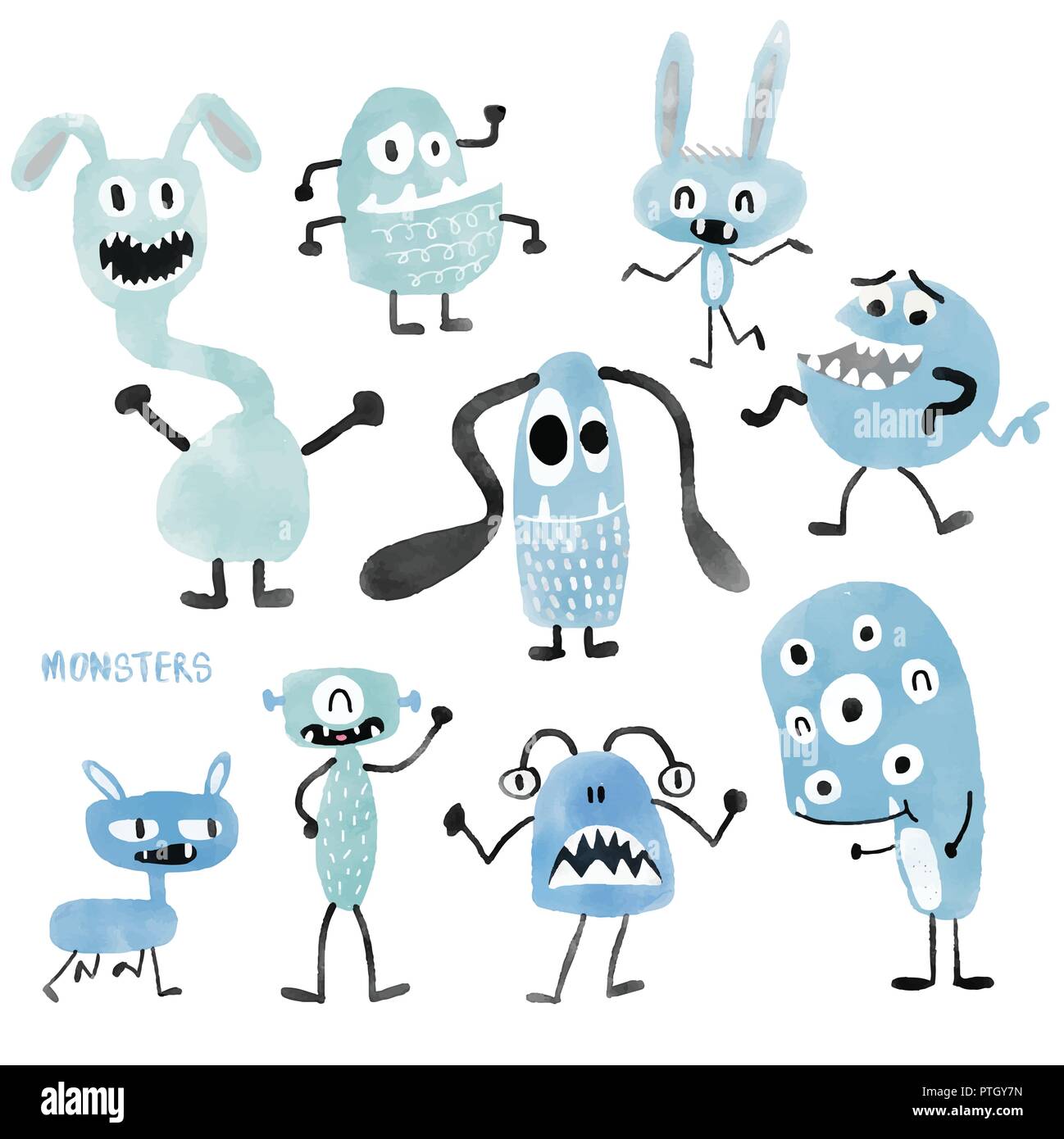 watercolor cute monsters set Stock Vector Image & Art - Alamy