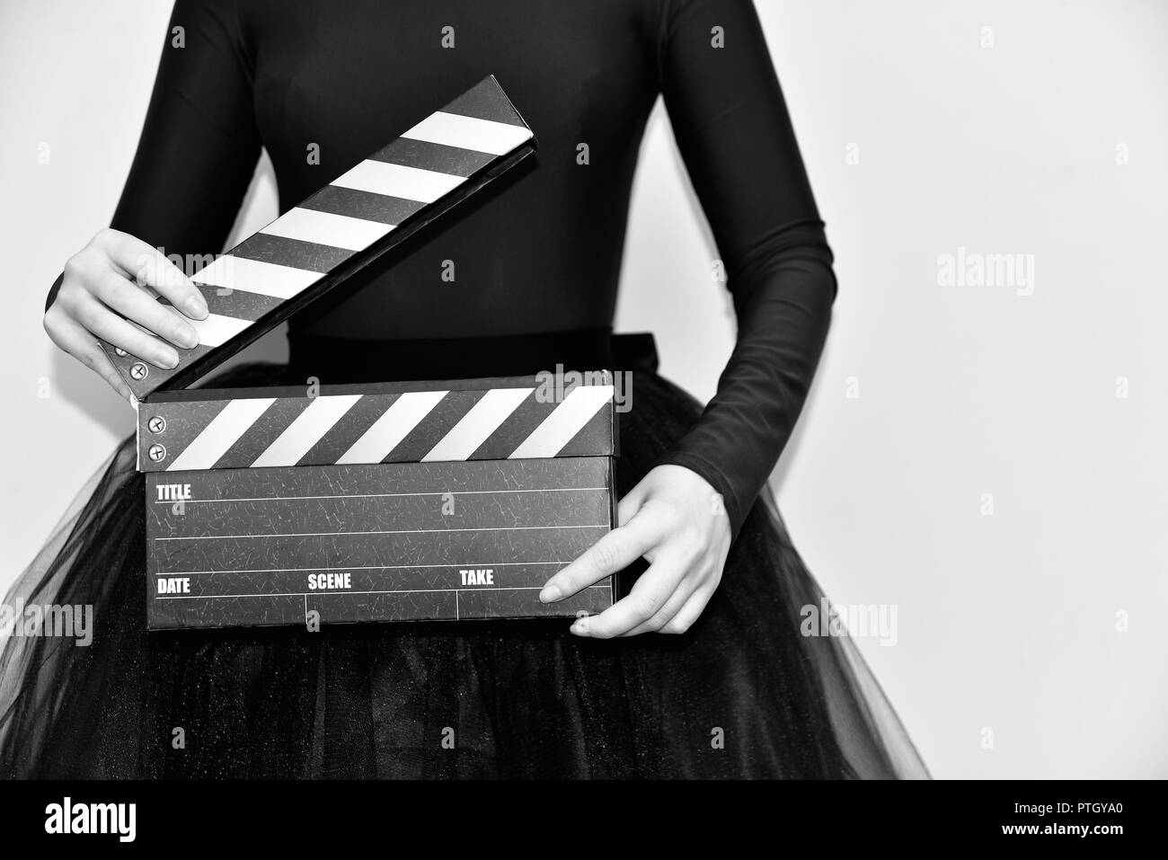 Women with clapper board Black and White Stock Photos & Images - Alamy