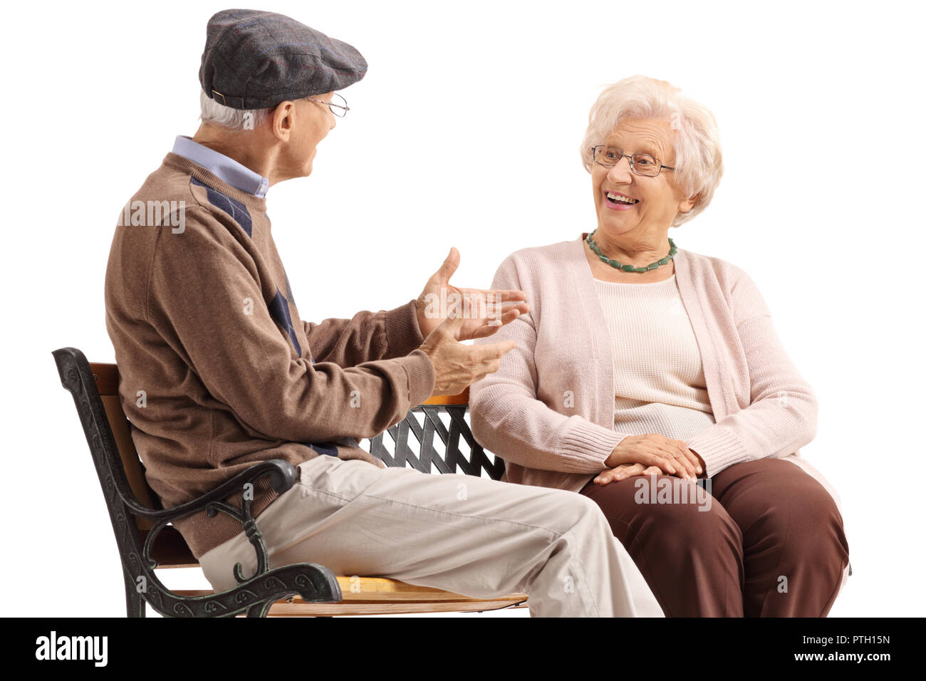 Seniors having a conversation isolated on white background Stock Photo ...