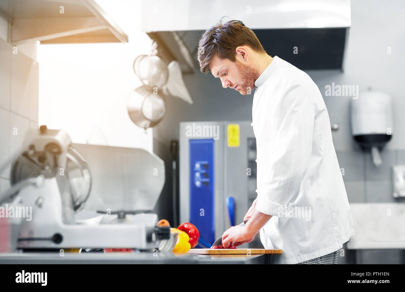 happy male chef cooking food at restaurant kitchen Stock Photo - Alamy