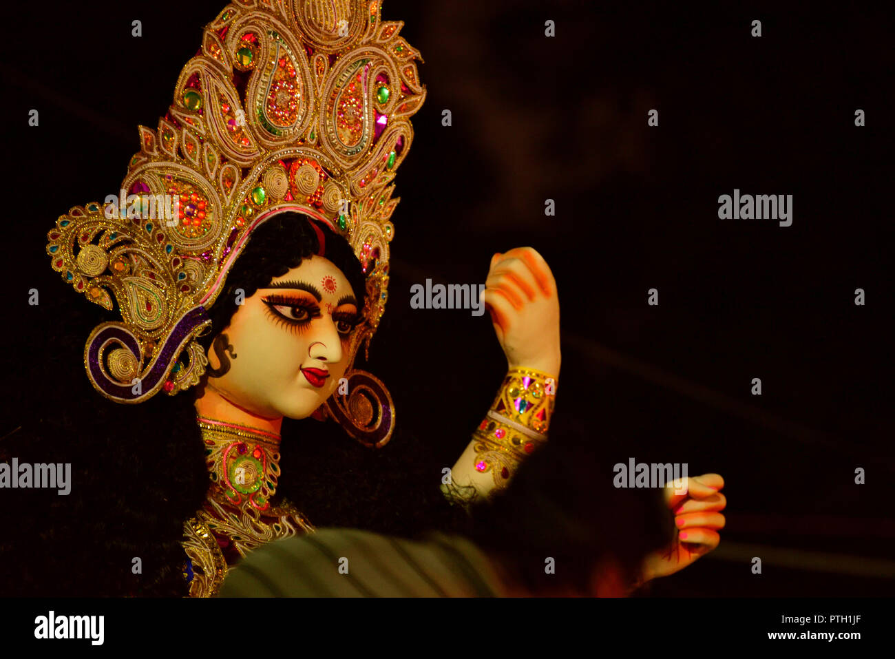 Close-up of Hindu idol goddess Durga ready to go puja mandap Stock ...