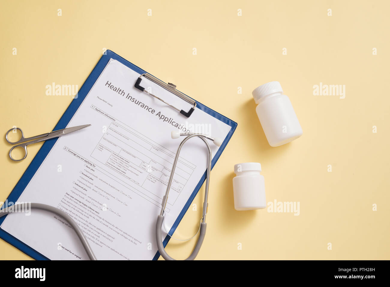 medical form with different medicaments, doctor's stethoscope Stock ...