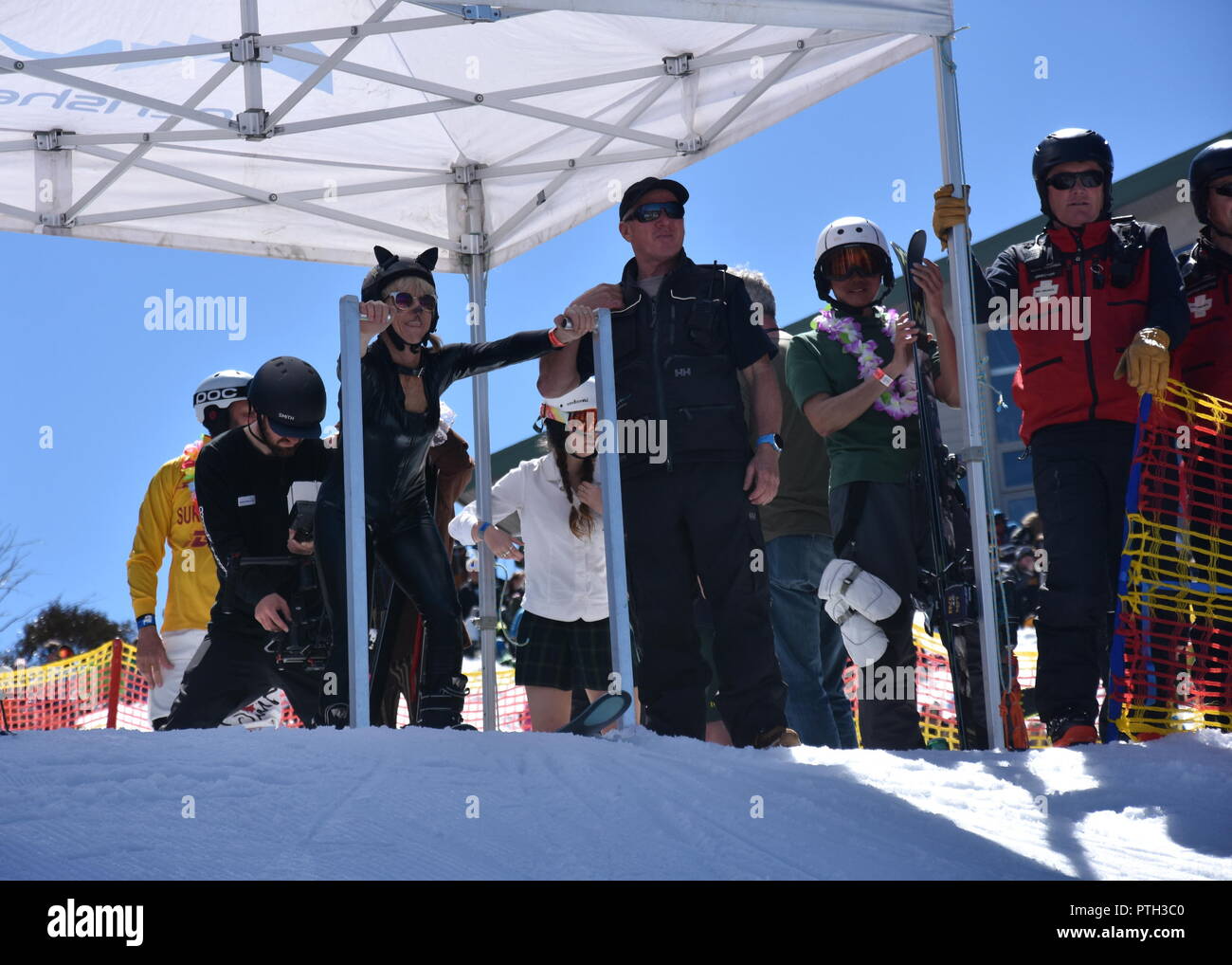 Perisher, Australia - Sept 30, 2018. People enjoy Pond Skimming. The ...