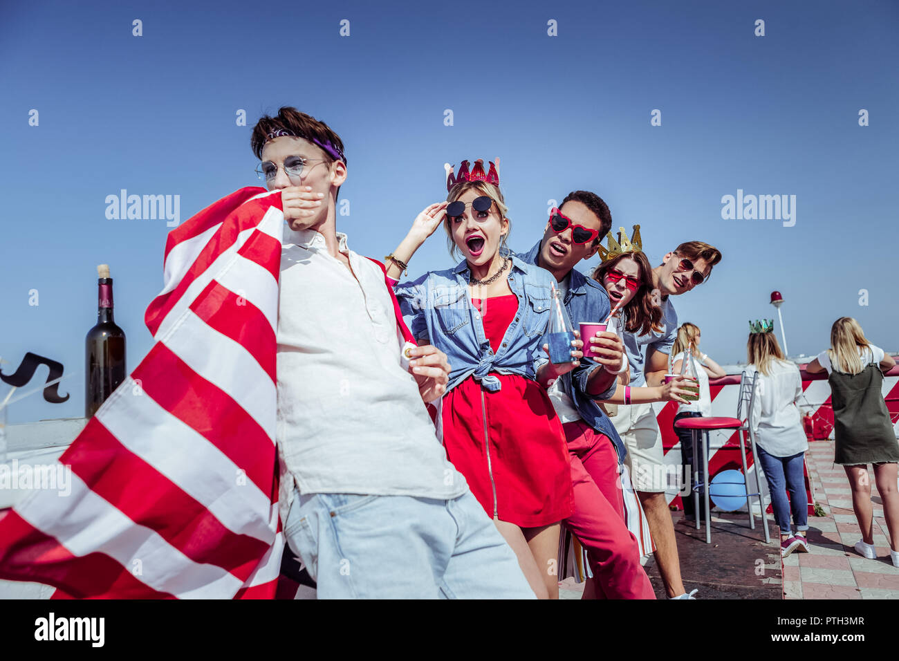 Cheerful modern students demonstrating their real emotions Stock Photo ...