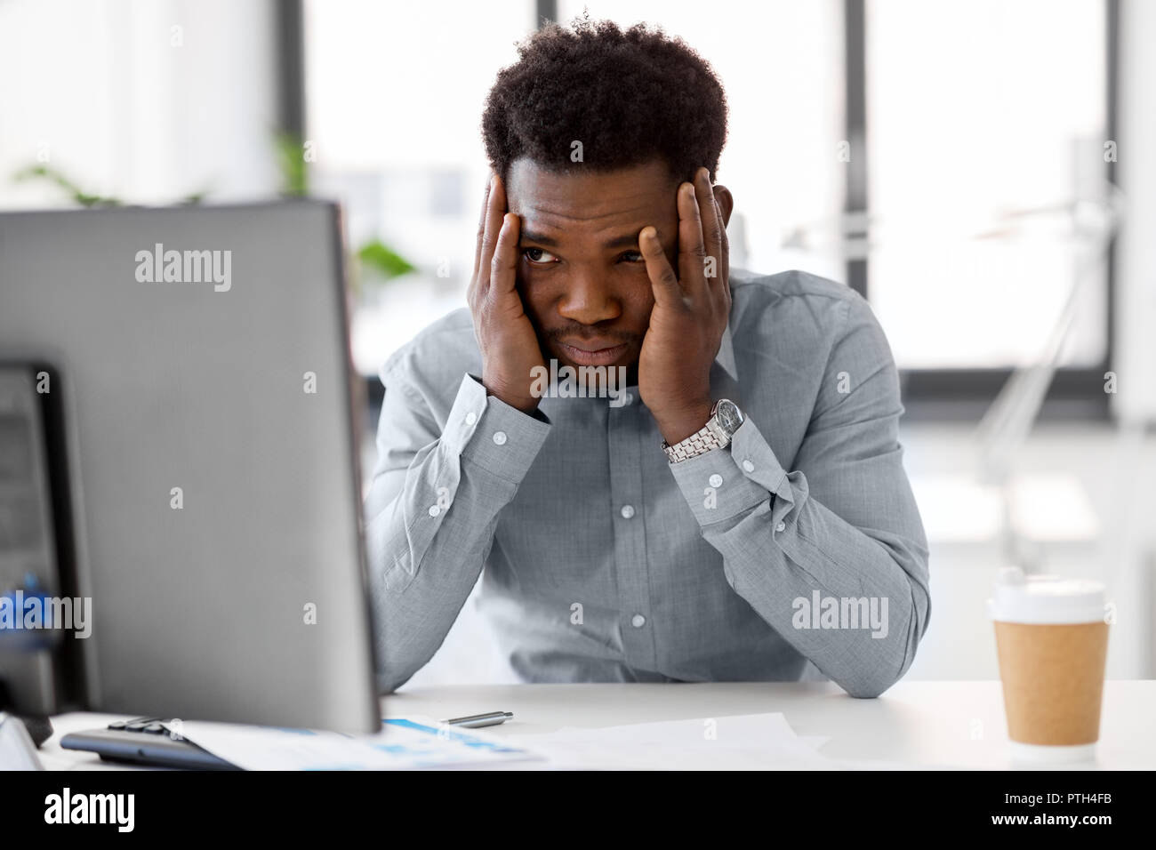 stressed businessman with computer at office Stock Photo - Alamy