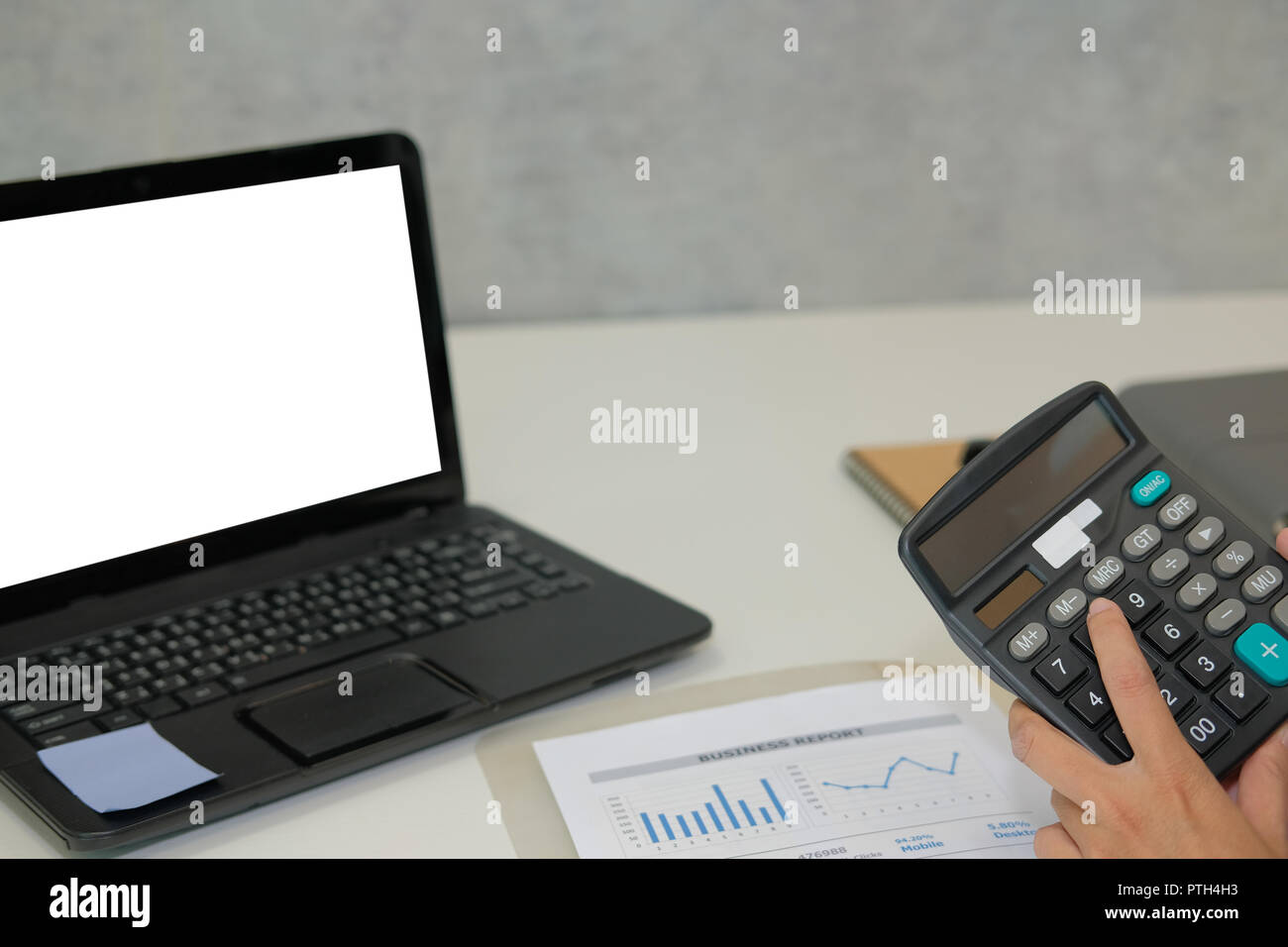 financial adviser working with calculator at office. accountant doing ...