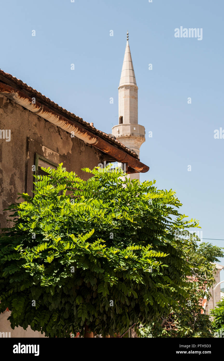 Bosnia and Herzegovina, Europe: the typical skyline of Mostar with one ...
