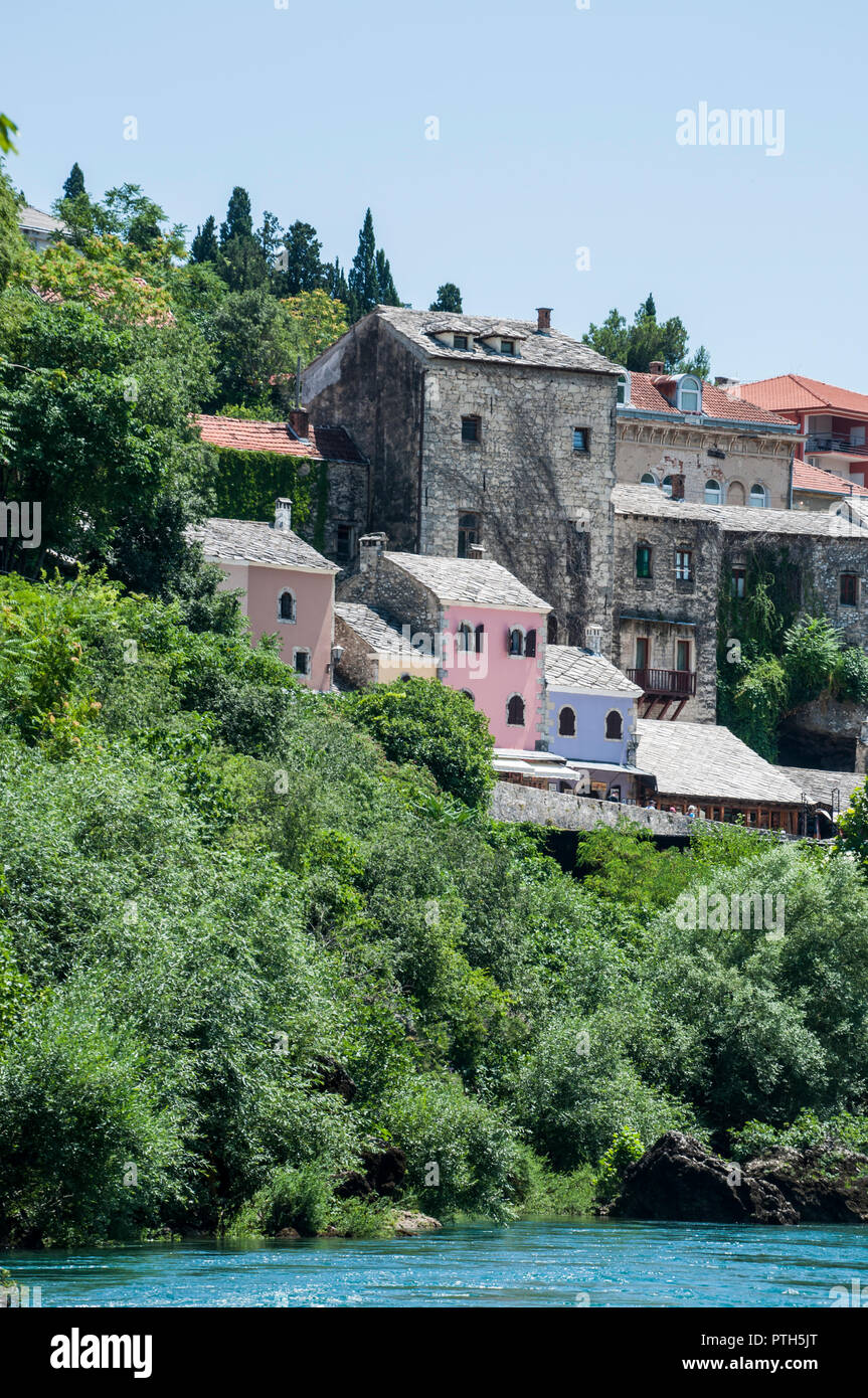 Mostar, Bosnia: skyline of the old bazaar Kujundziluk, the muslim and ...