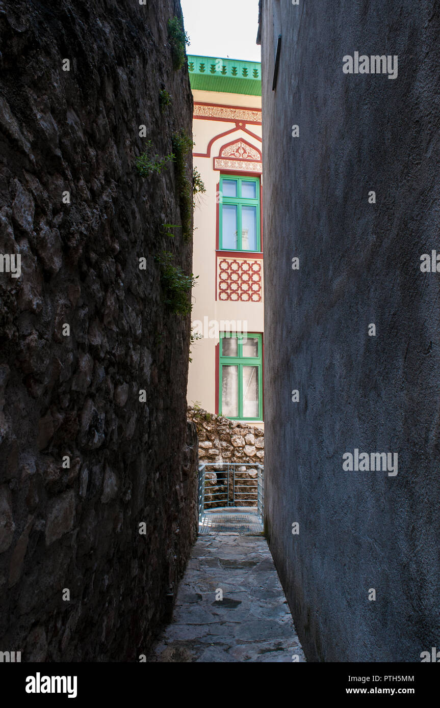 Bosnia: the alleys of Mostar with a palace example of Austro-Hungarian ...