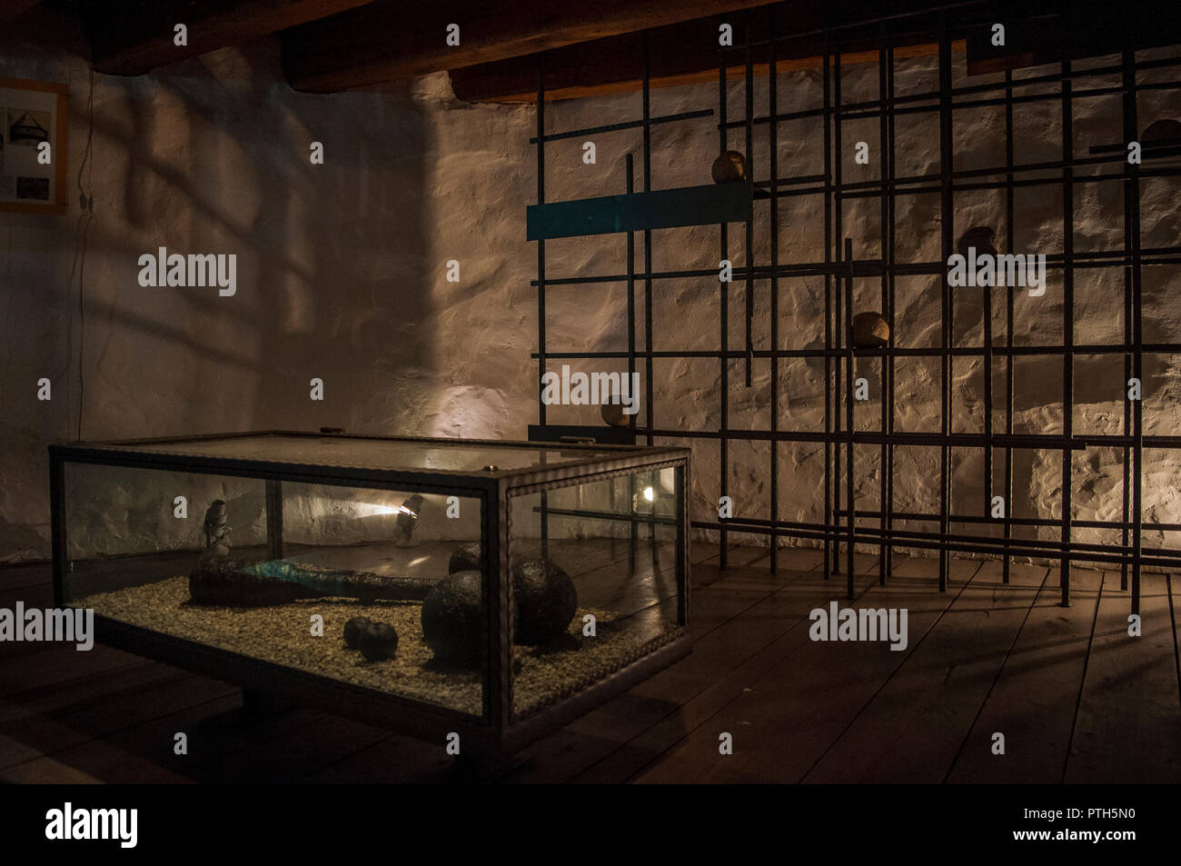 Mostar, Bosnia: stone gun balls inside of the Kula Tara (Tara Tower), a ...