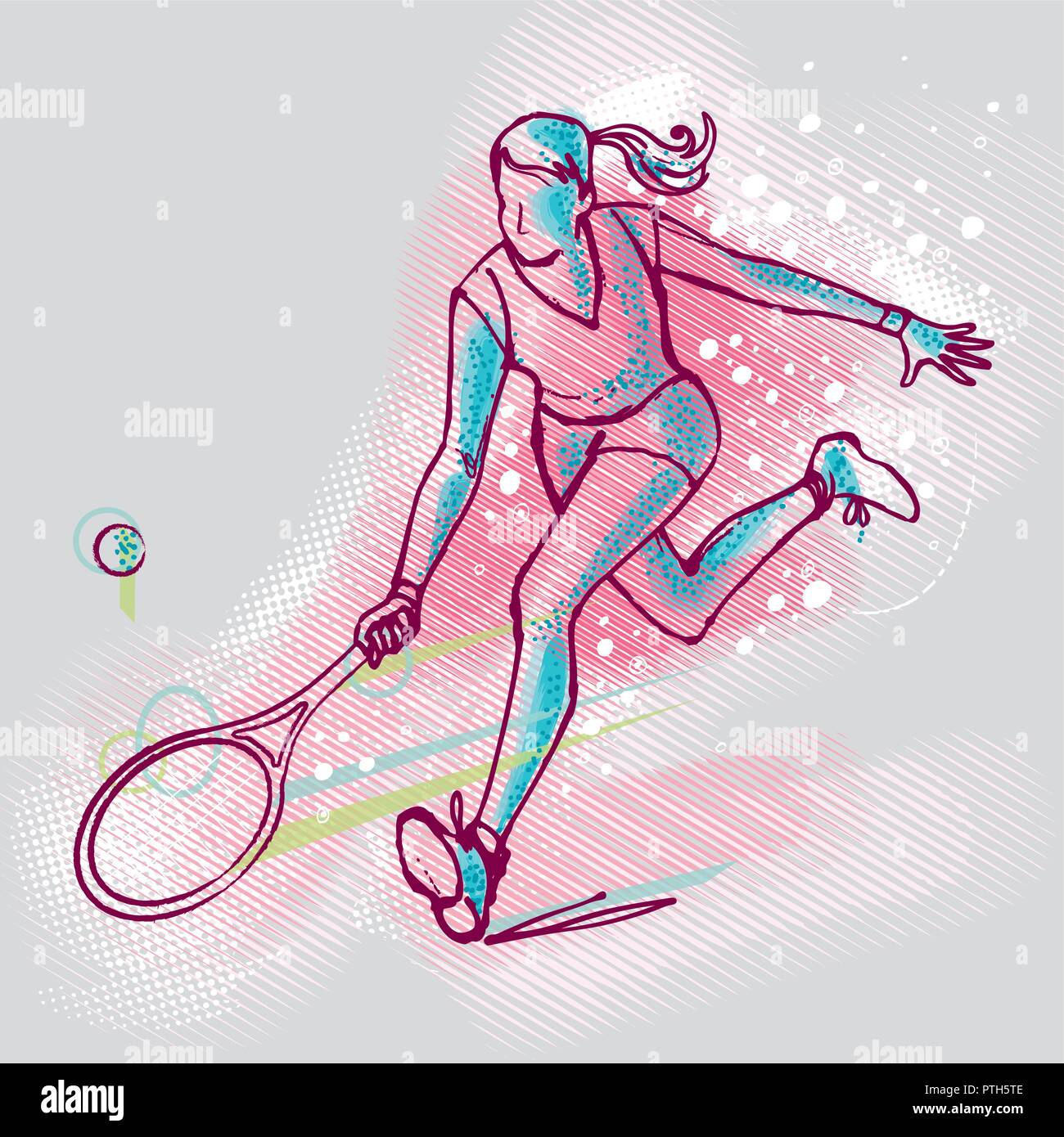 Tennis player girl on graphics background, vector image Stock Vector ...