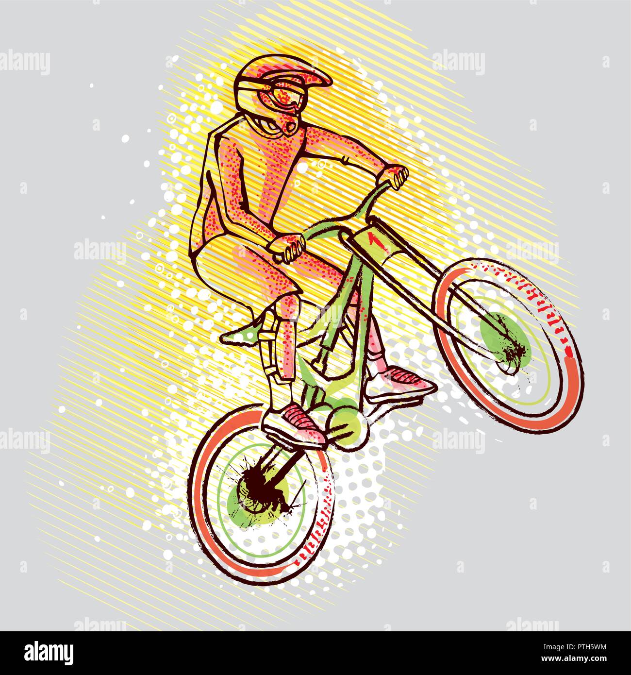 Cyclist ride mountain bike on the background graphics, vector image ...